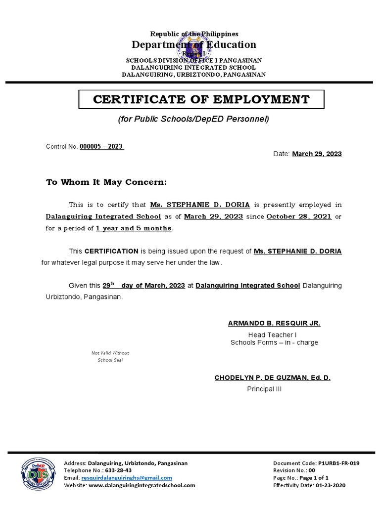 Certificate of Employment | PDF