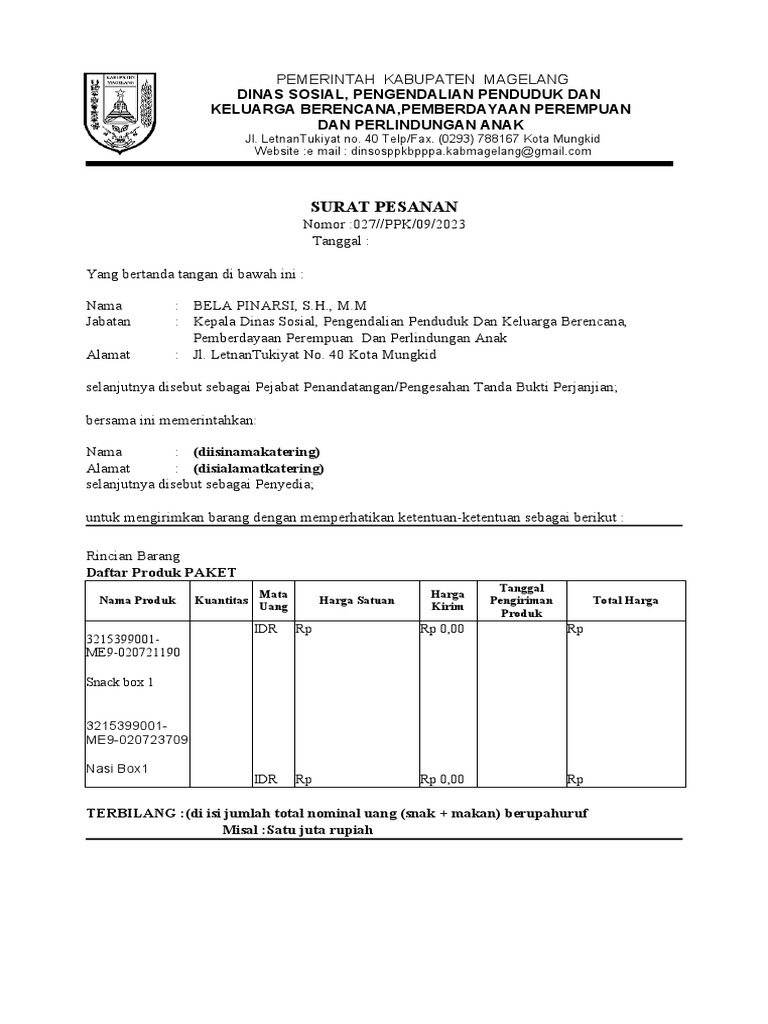 Format Surat Pesanan (SP) Katering (1).docx | PDF