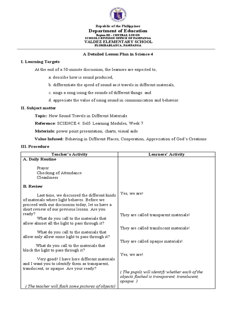 Science 4 Lesson Plan: Sound Waves | PDF | Sound | Waves
