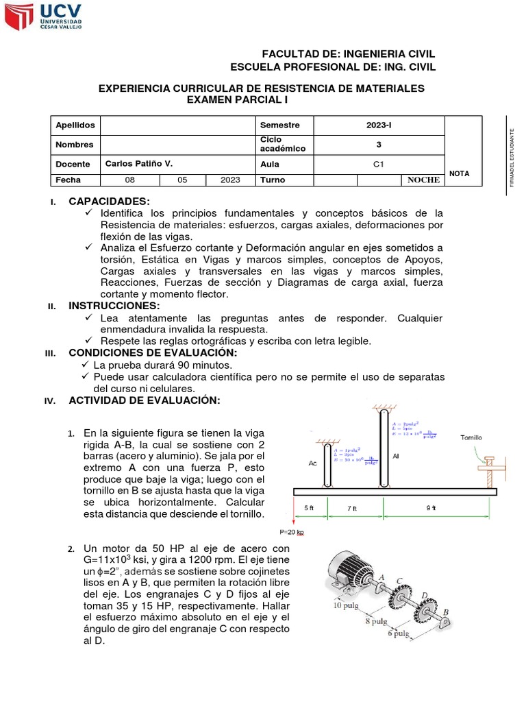 ExP1 C1 Resistencia Materiales | PDF | Viga (Estructura) | Resistencia de materiales