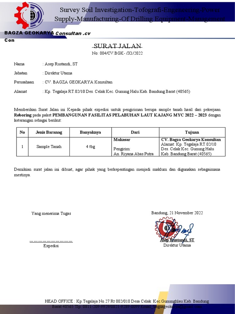 Surat Jalan Pengiriman Sample Tanah | PDF