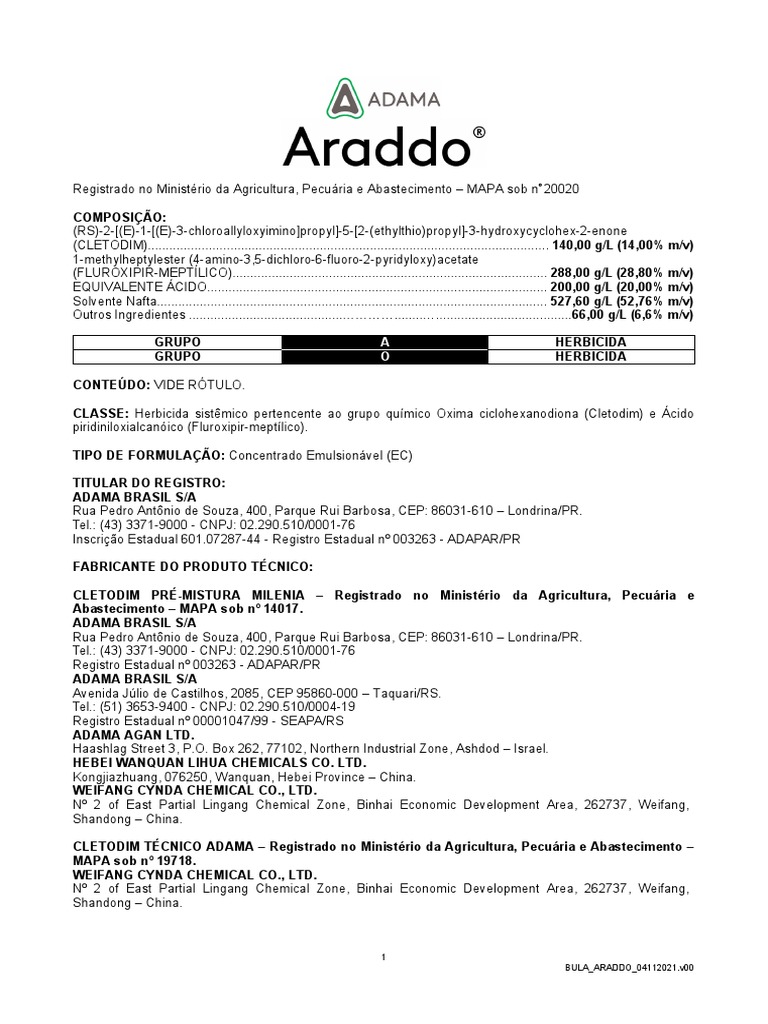 ARADDO Bula 04112021 v00 | PDF | Agricultura | Pneumonia