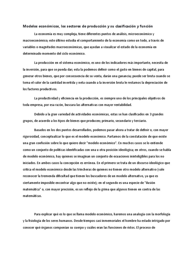 Modelos Económicos y Sectores Productivos | PDF | Modelo económico ...