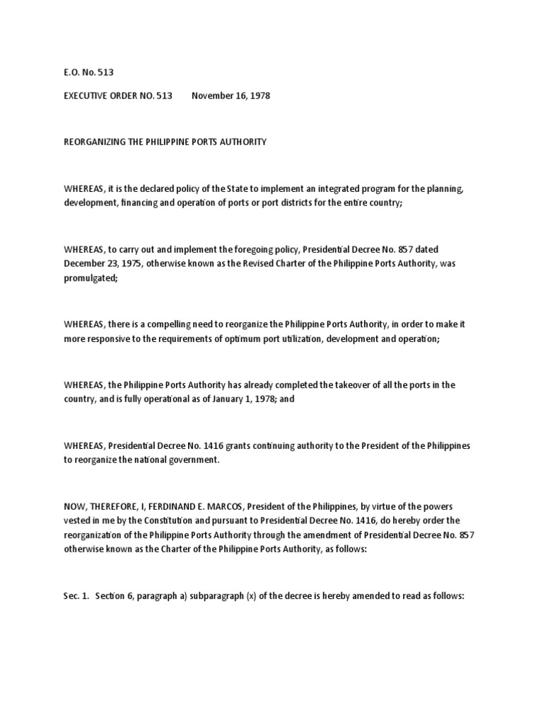 E.O. No. 513 | PDF | Police | Customs