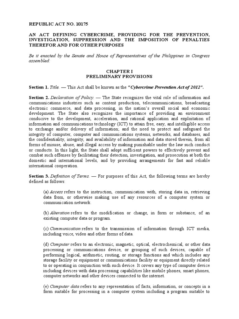 RA 10175 Cybercrime Law | PDF | Information Technology | Computer Security