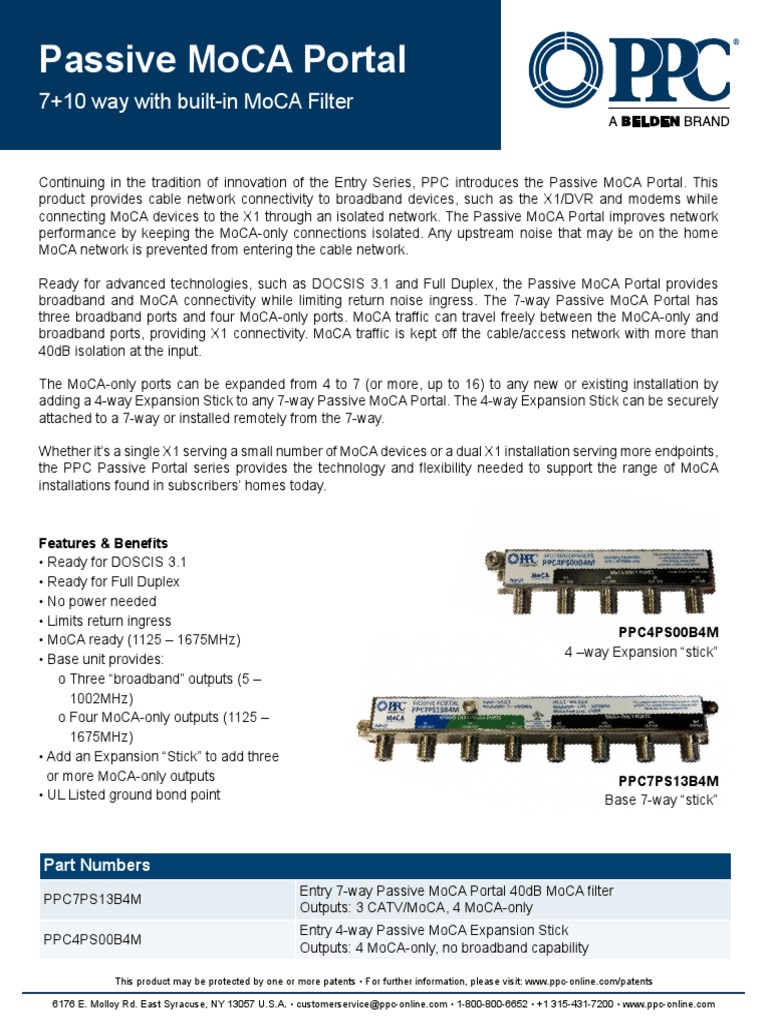 Passive MoCA Portal Spec Sheet v8 | PDF | Electronics | Telecommunications