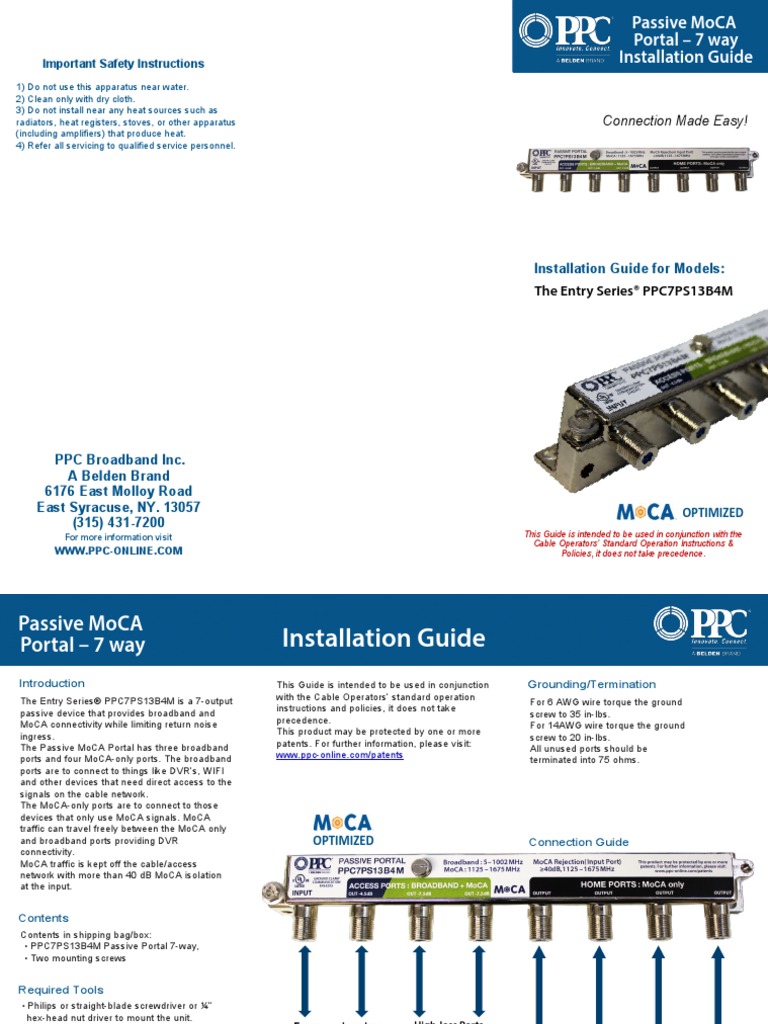 Install Guide MoCA Passive 7 Way PPC7PS13B4M | PDF | Manufactured Goods ...