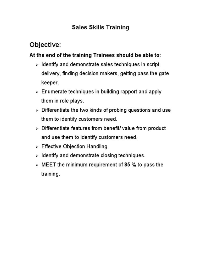 Sales Skills Training Manual | PDF | Sales | Question
