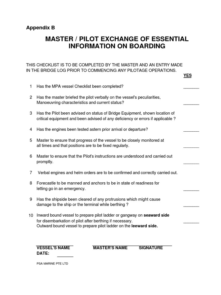 Appendix B - Master - Pilot Exchange of Essential Information On ...