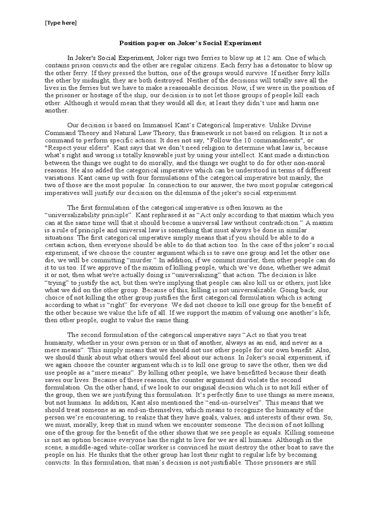 Joker's Social Experiment: Kantian Ethics | PDF | Social Science
