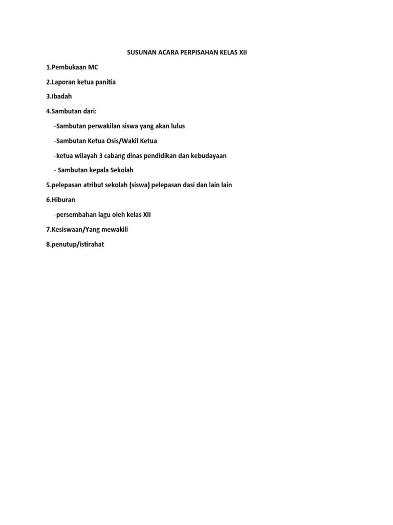 Susunan Acara Perpisahan Kelas Xii | PDF