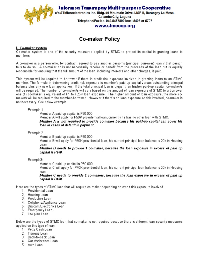 Comaker Policy PDF | PDF | Loans | Interest