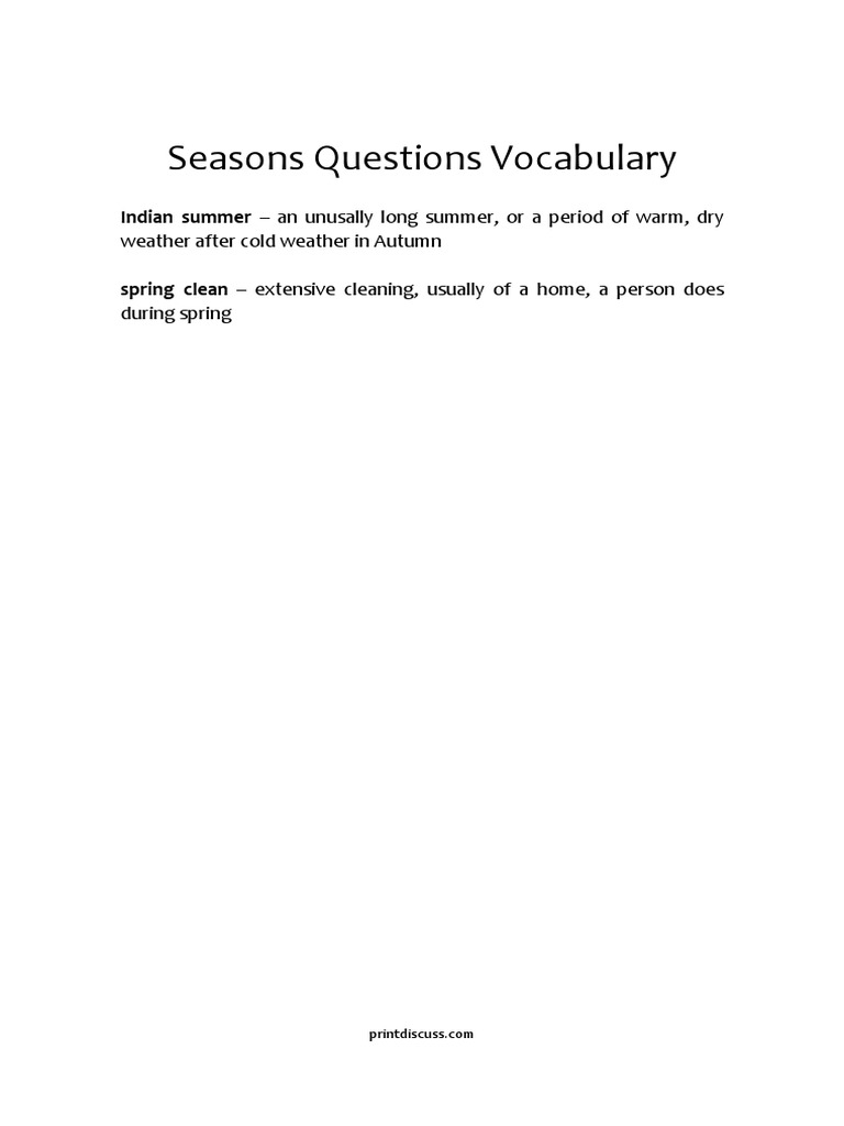 Seasons Vocabulary Guide PDF | PDF
