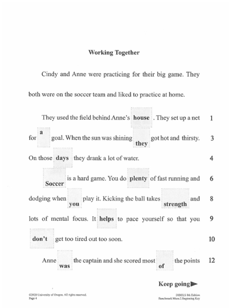 DIBELS 8 P2 Maze - Scoring Key | PDF