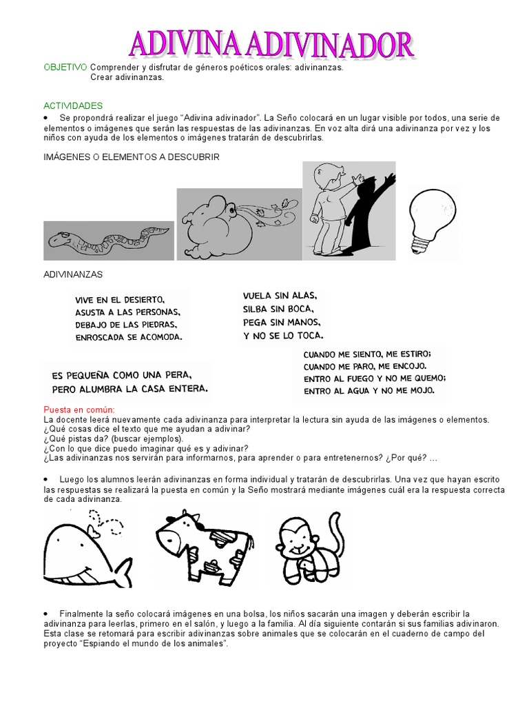 Actividades de Adivinanzas para Niños | PDF | Artes del Lenguaje y ...