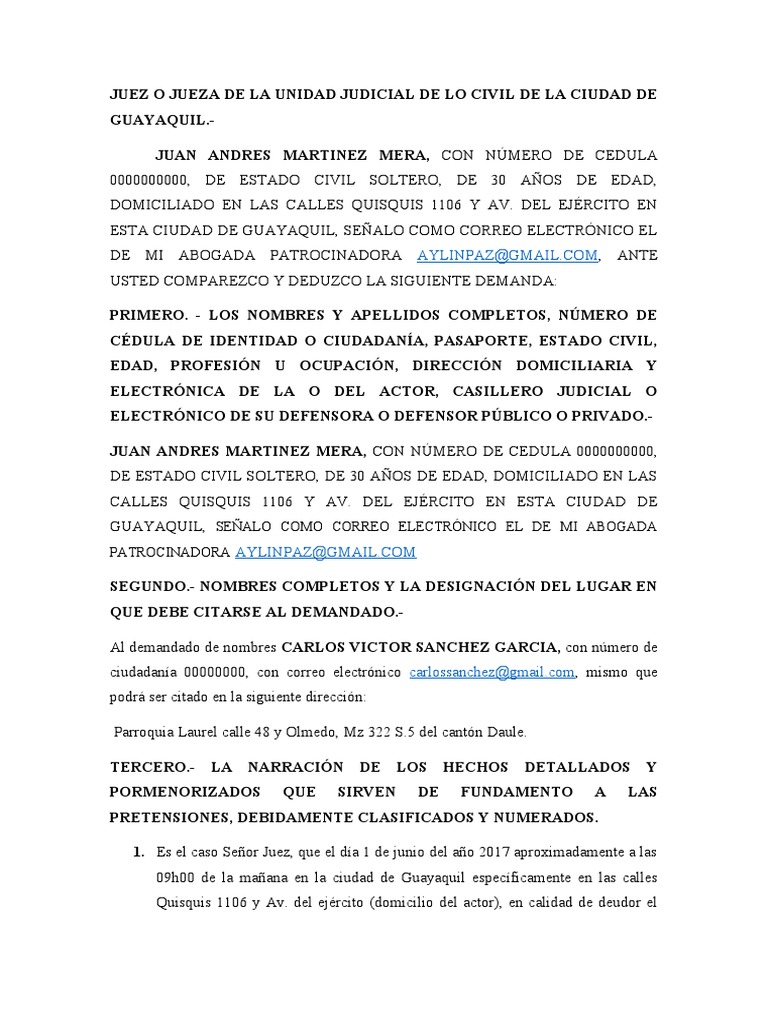 Modelo Demanda Civil | PDF | Demanda judicial | Sentencia (ley)