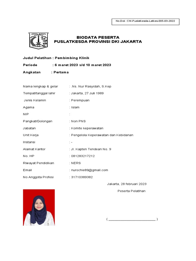 CM 05. Form Biodata Peserta Pelatihan | PDF