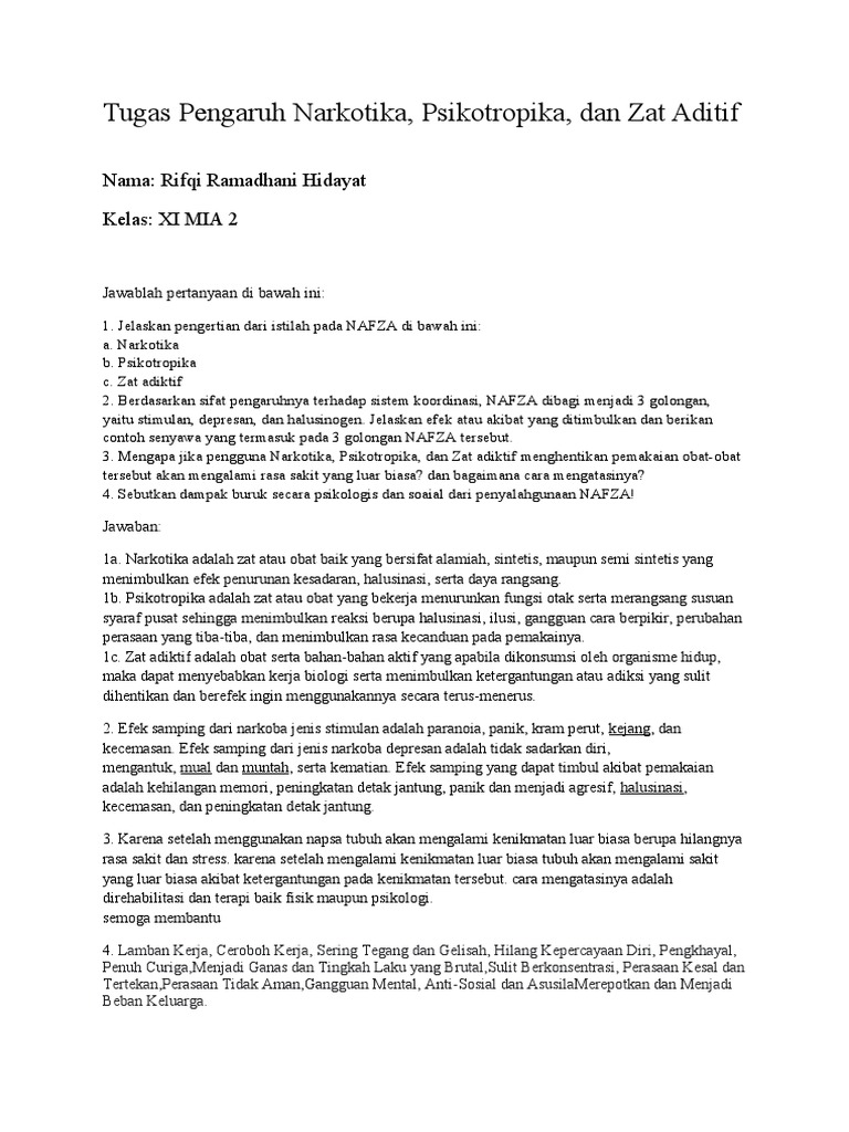 Pengaruh NAFZA pada Kesehatan dan Sosial | PDF