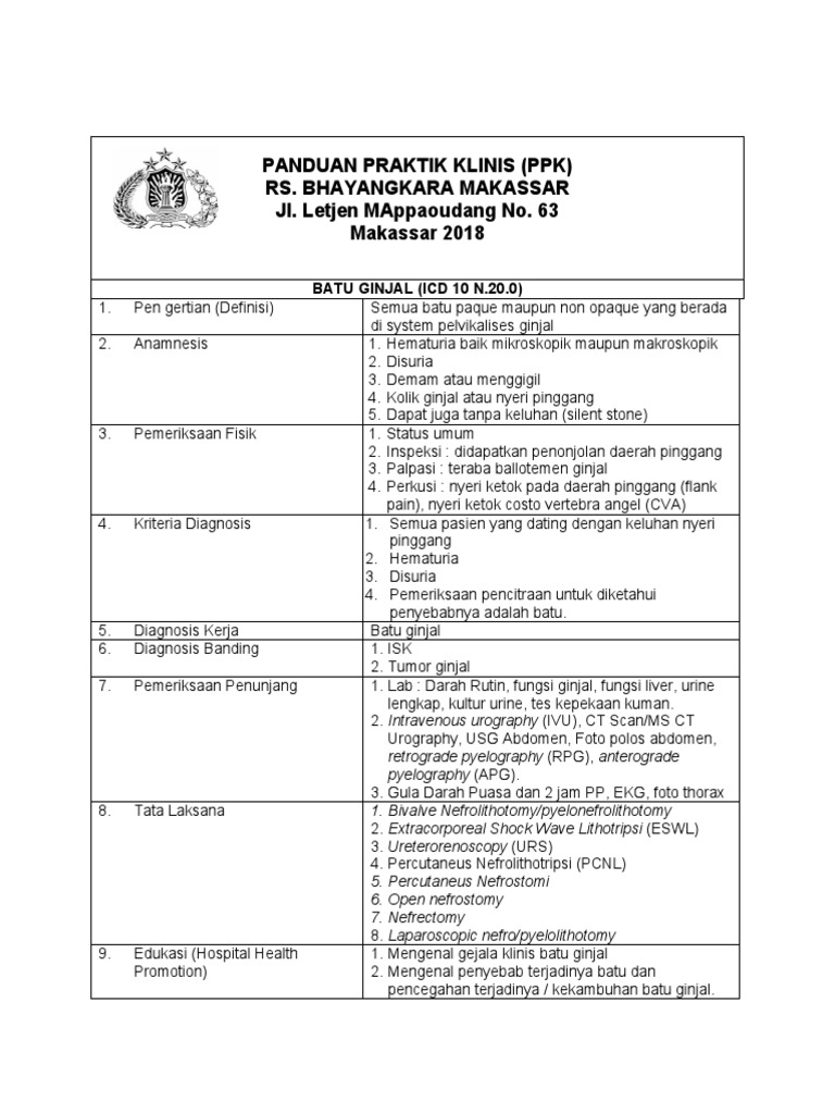 Panduan Praktik Klinis Batu Ginjal | PDF