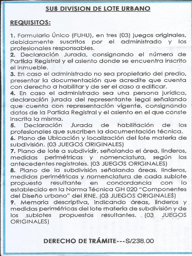 Requisitos Subdivisión Lote Urbano Huaral | PDF