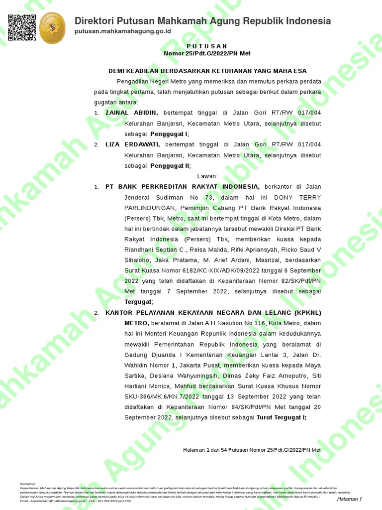 Putusan 25 PDT.G 2022 PN Met 20230413162809 PDF | PDF