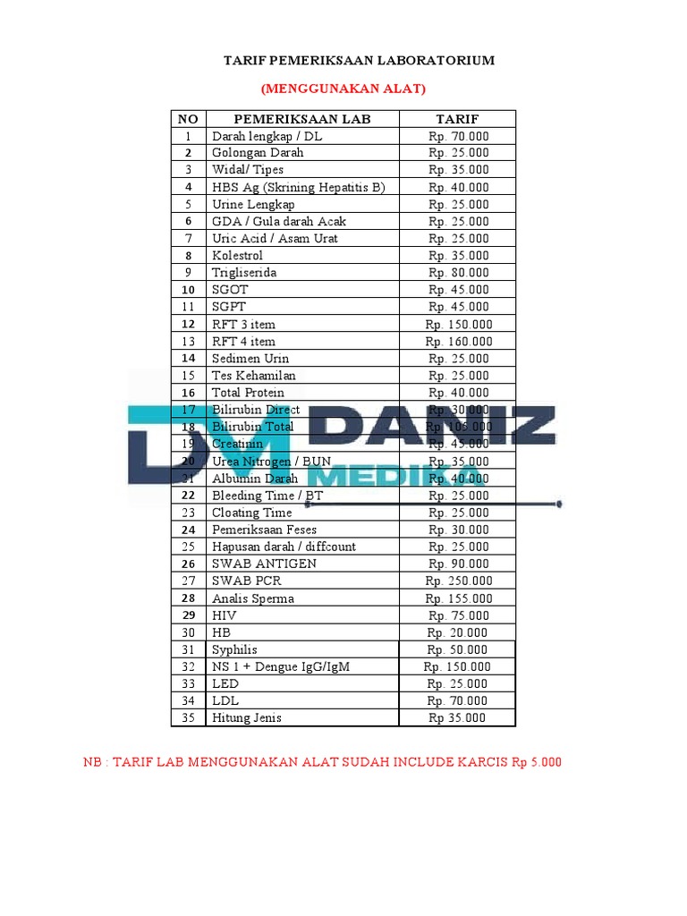 Tarif Pemeriksaan Laboratorium | PDF