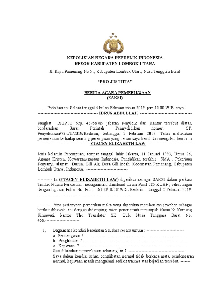 Bap Pidana Perkosa | PDF