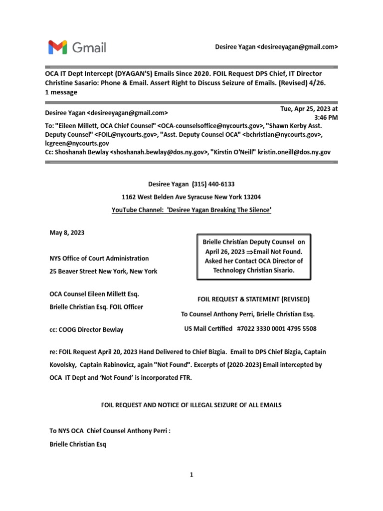 FOIL Request on Email Interception Issues | PDF | Judge | Government
