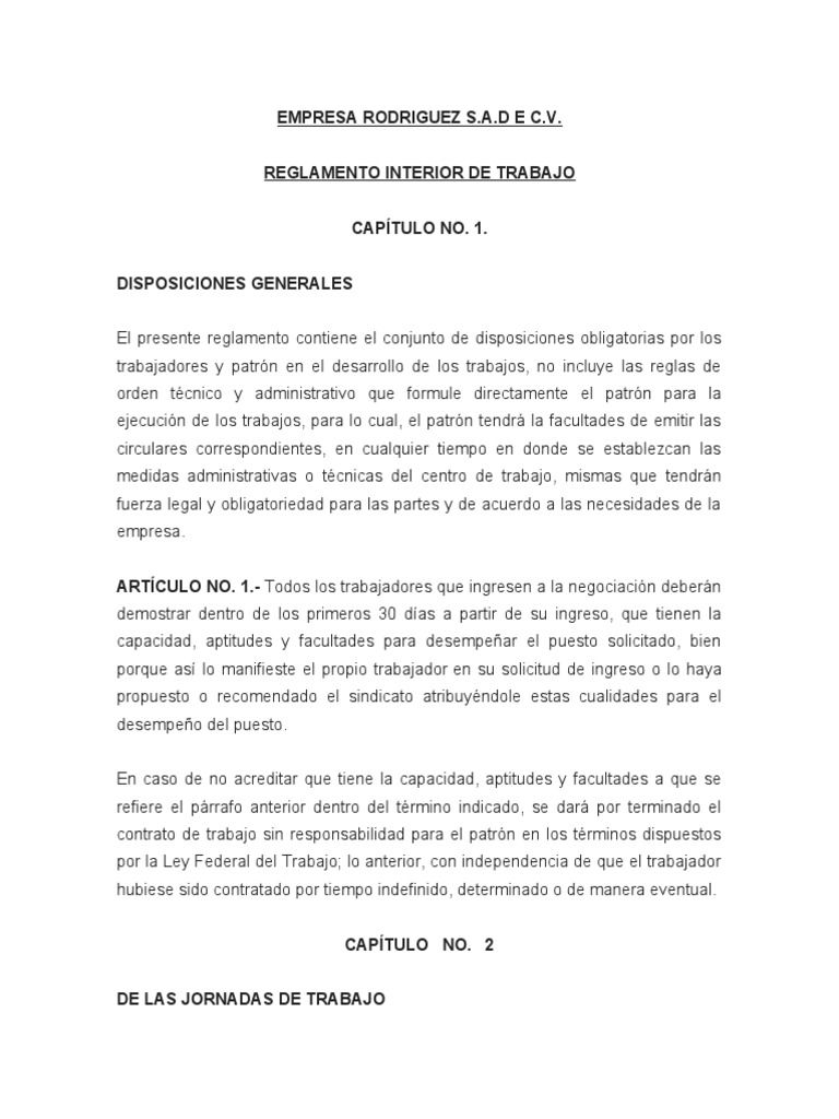 Reglamento Interior de Trabajo | PDF | Salario | Tiempo de trabajo