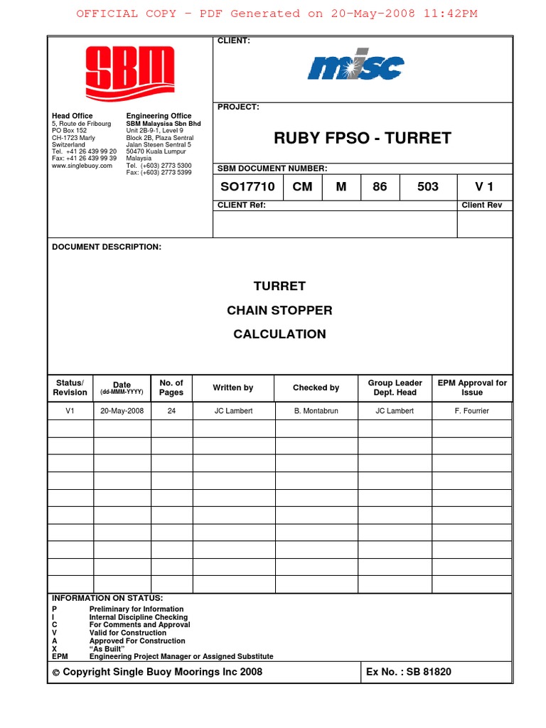 CMM86503_V1 Turret Chain Stopper Calculation.pdf | PDF | Applied And ...