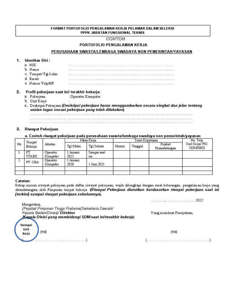 Format Portofolio Pengalaman Kerja | PDF