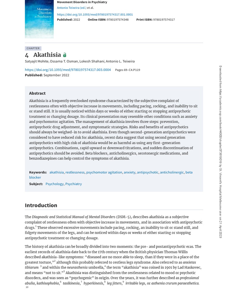 Chapter 4 Akathisia | PDF | Antipsychotic | Medicine