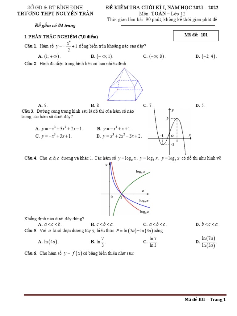 De-Kiem-Tra-Cuoi-Ki-1-Toan-12-Nam-2021-2022-Truong-Thpt-Nguyen-Tran-Binh-Dinh 2 PDF | PDF