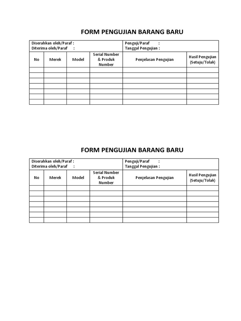 Form Pengujian Barang Baru | PDF