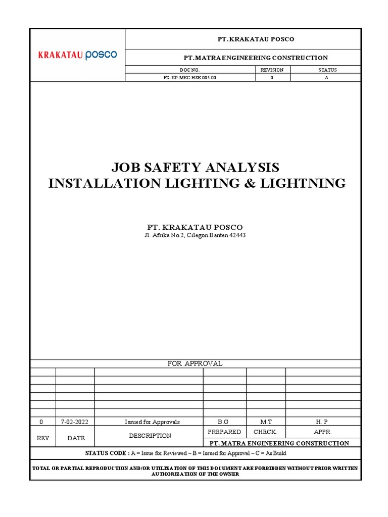 FD-KP-MEC-HSE-005-00 JSA Pemasangan Lighting & Lightning | PDF