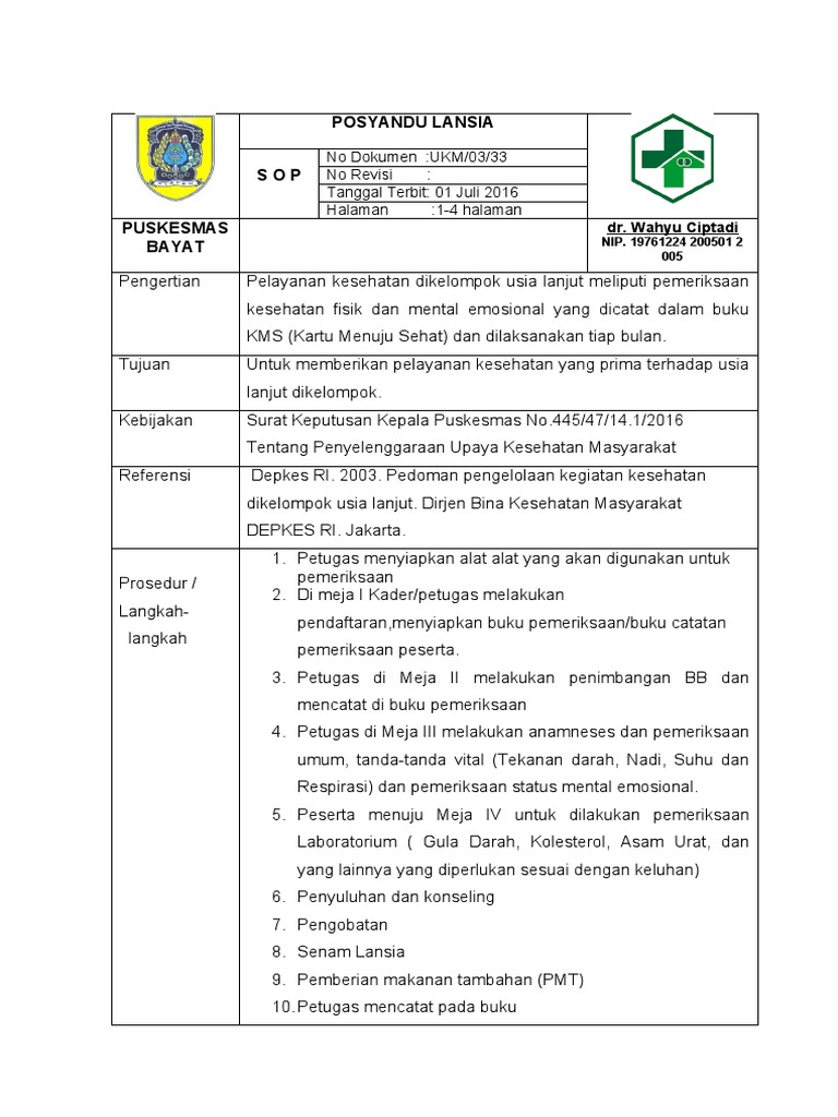 Sop Lansia | PDF | Pengembangan Diri | Kesehatan Holistik