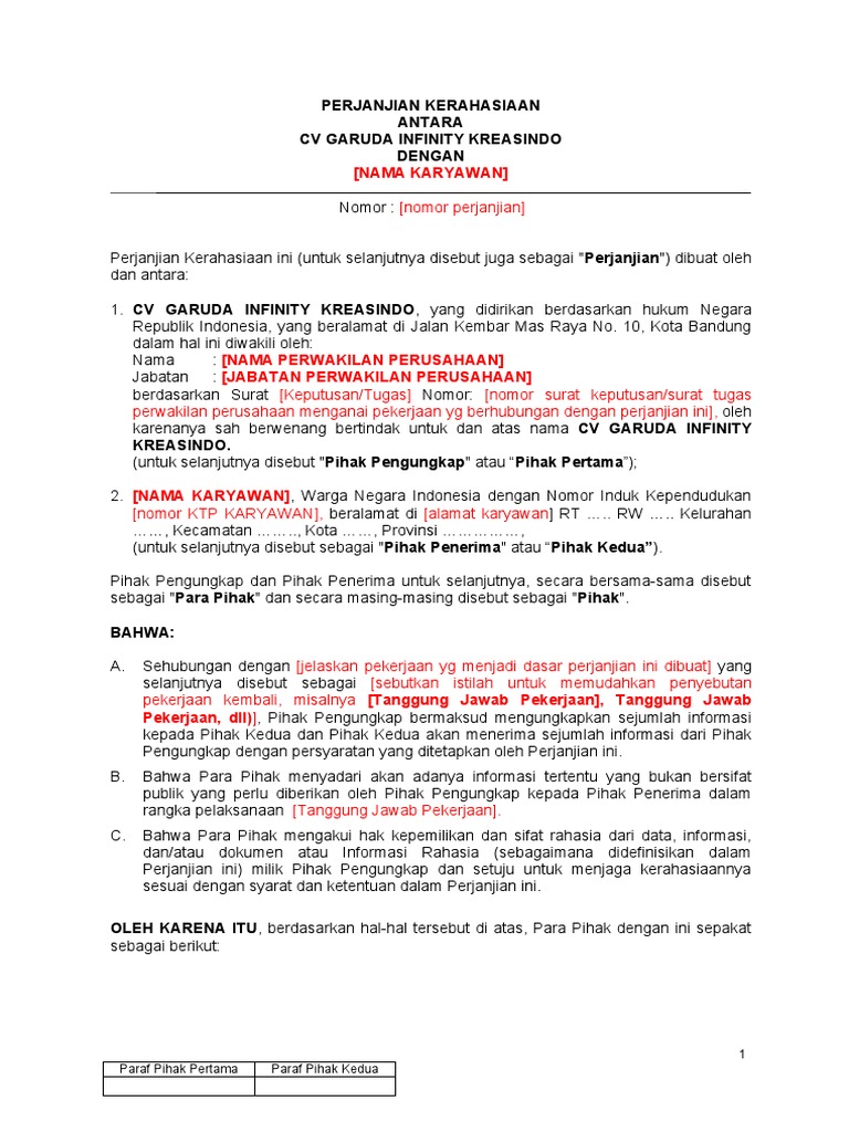 Draft PERJANJIAN KERAHASIAAN GIK | PDF