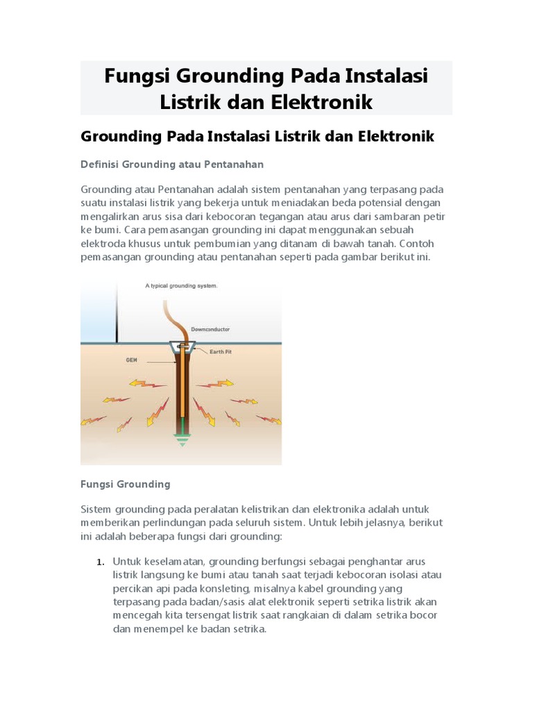 Fungsi Grounding Pada Instalasi Listrik Dan Elektr | PDF
