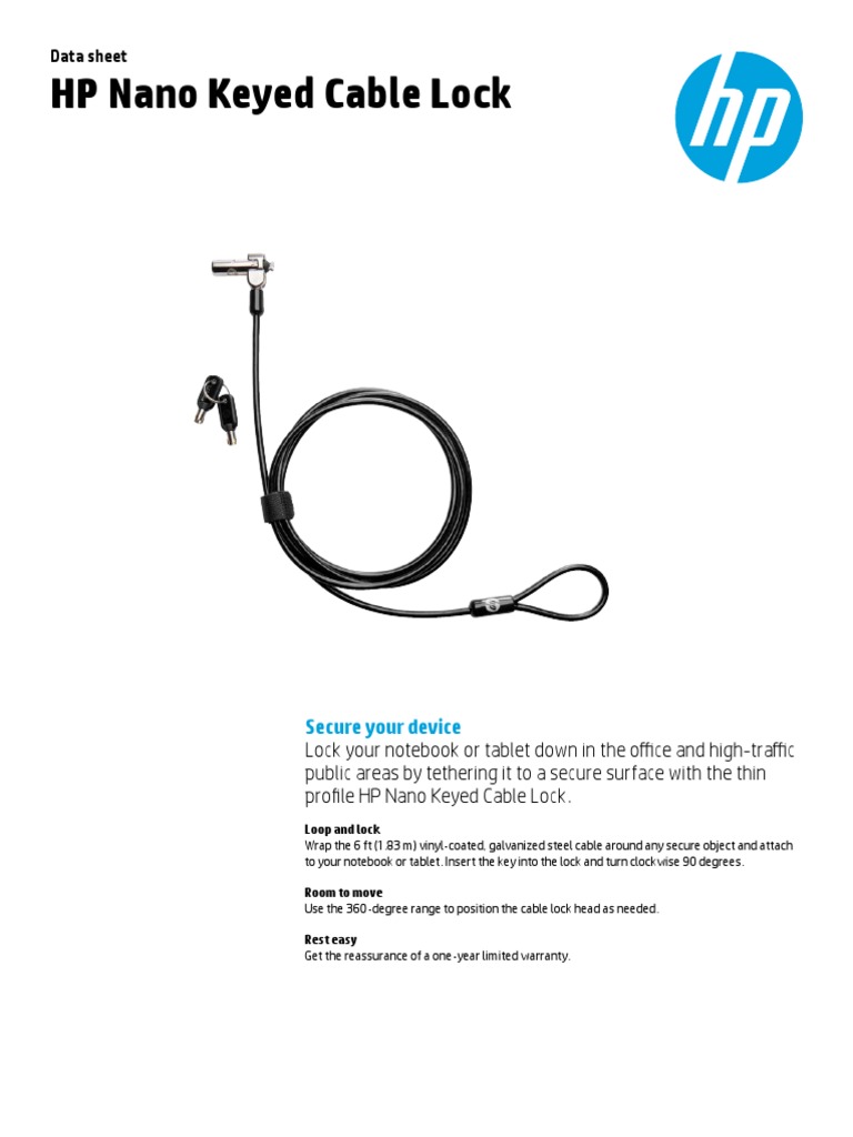 FICHA TECNICA HP Nano Keyed Cable Lock | PDF