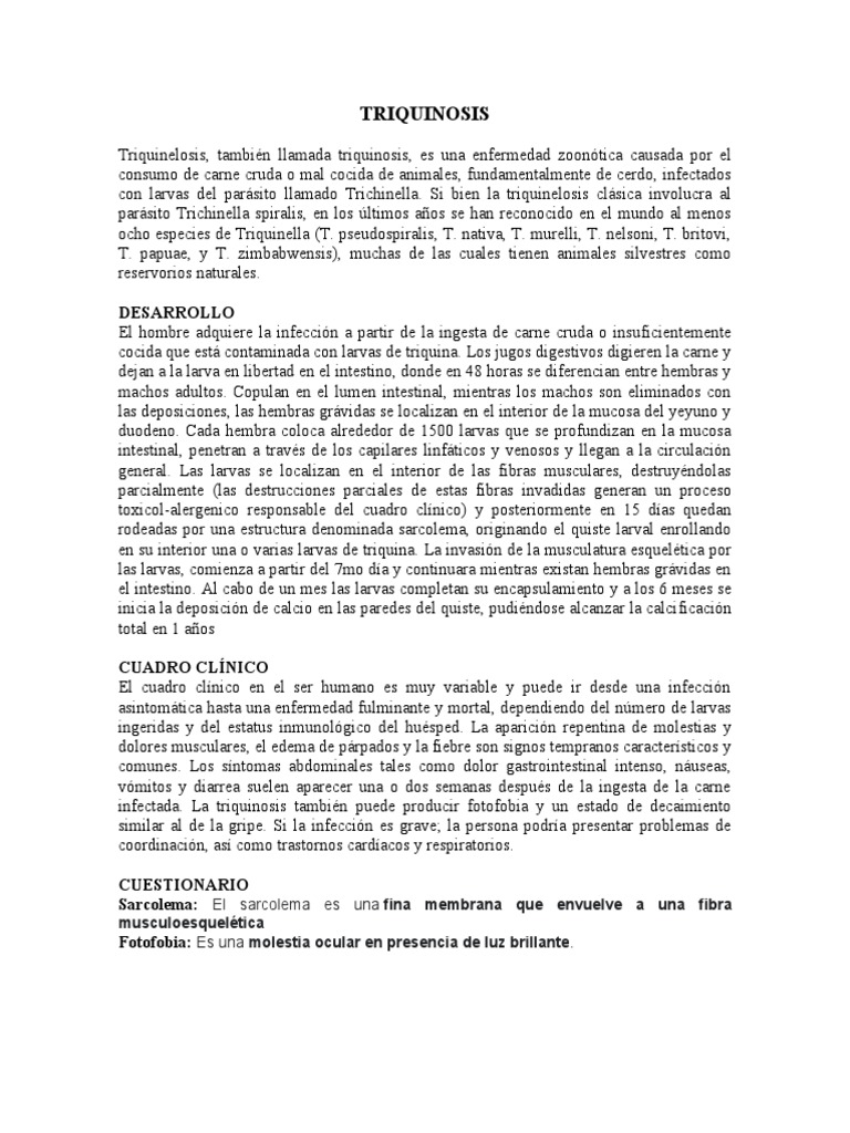 Triquinosis: Causas, Desarrollo y Síntomas | PDF | Inmunología ...