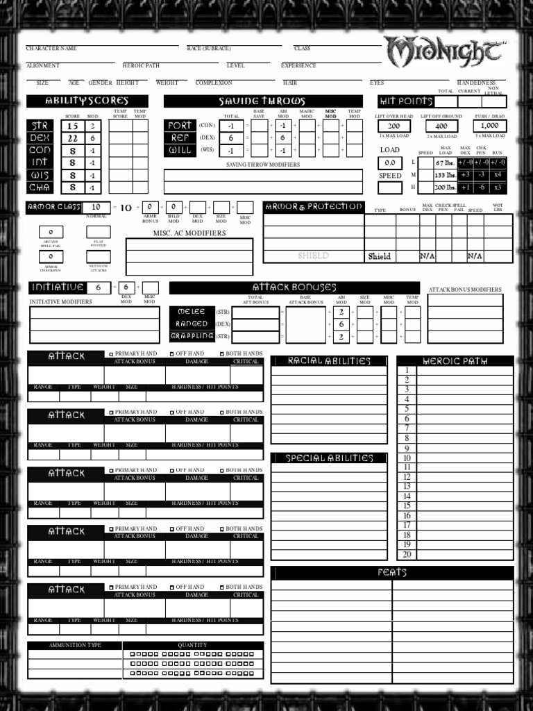 D&D - Midnight - FFG - Accessory - Character Sheet Form | PDF | Gaming ...