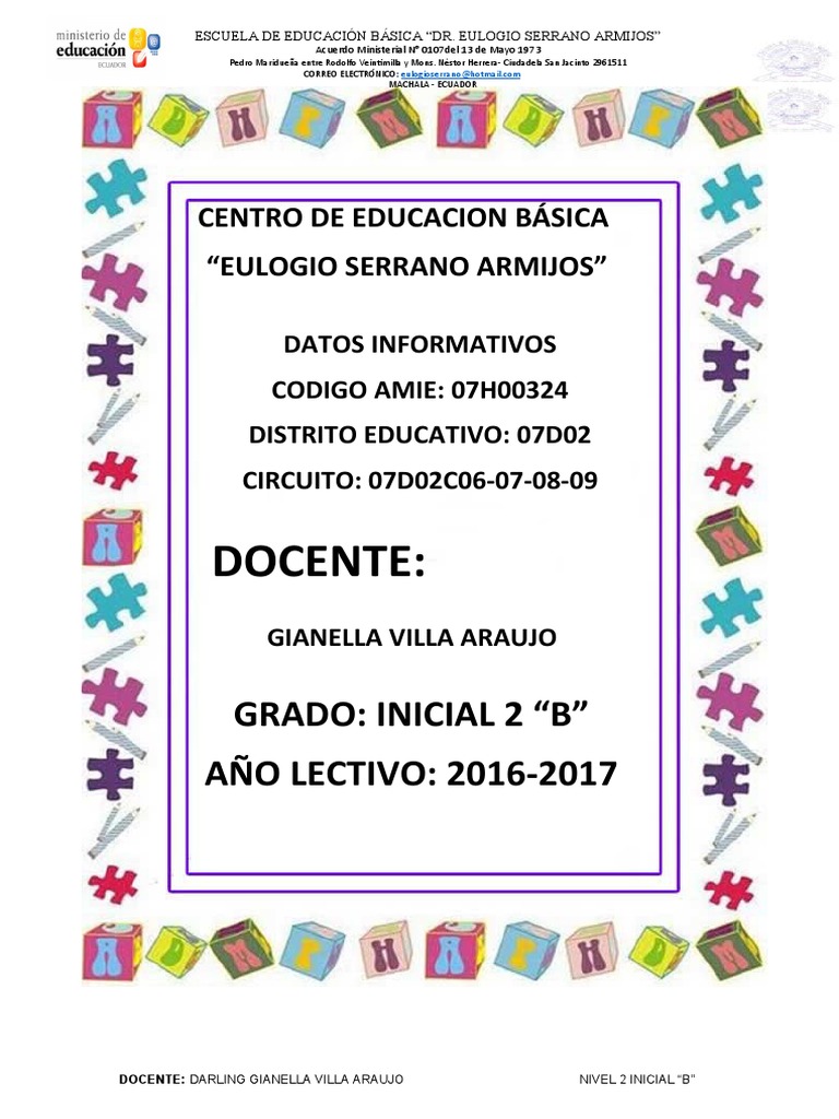 Carátula de Educación Inicial Eulogio Serrano | PDF | Educación de la ...