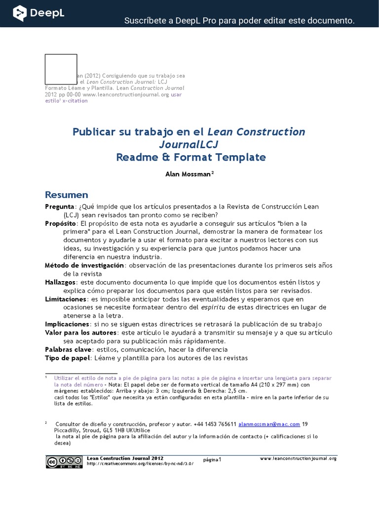 Lean Construction Journal ES | PDF | Caso de estudio | Microsoft Word