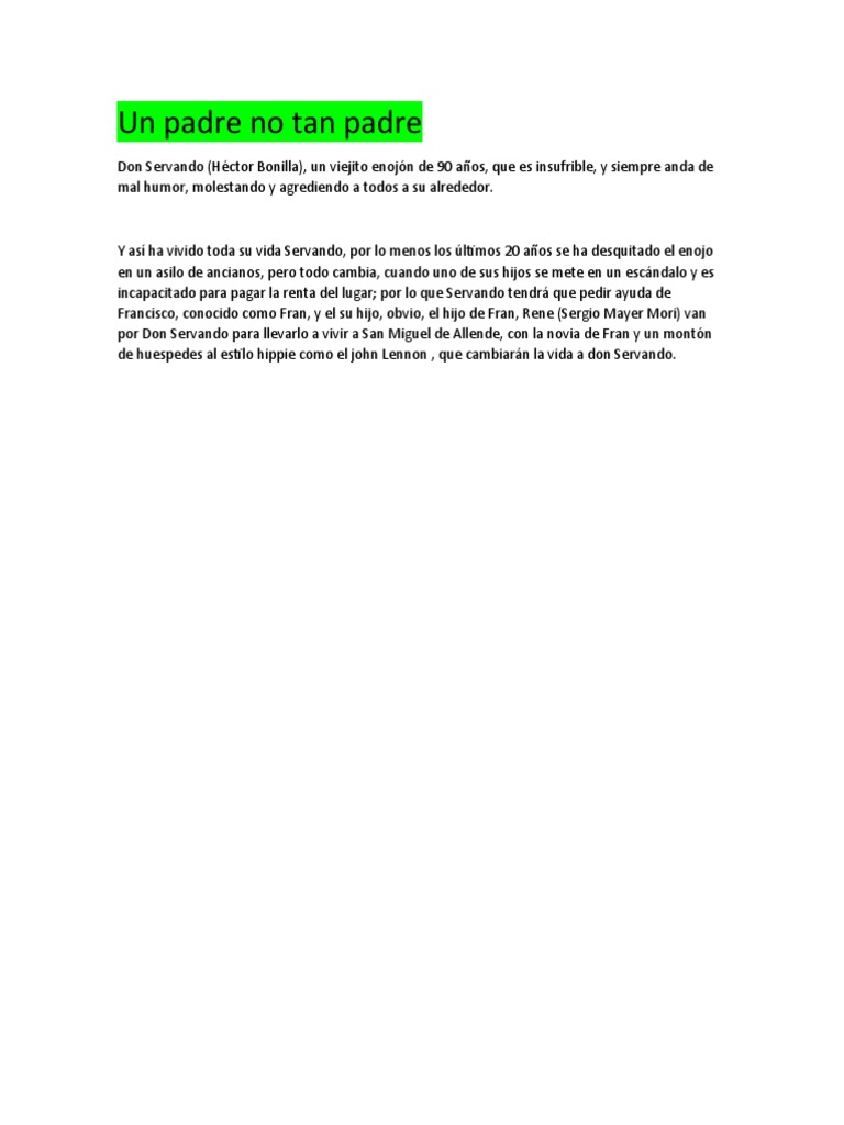 Un padre no tan padre descripcion.docx | PDF