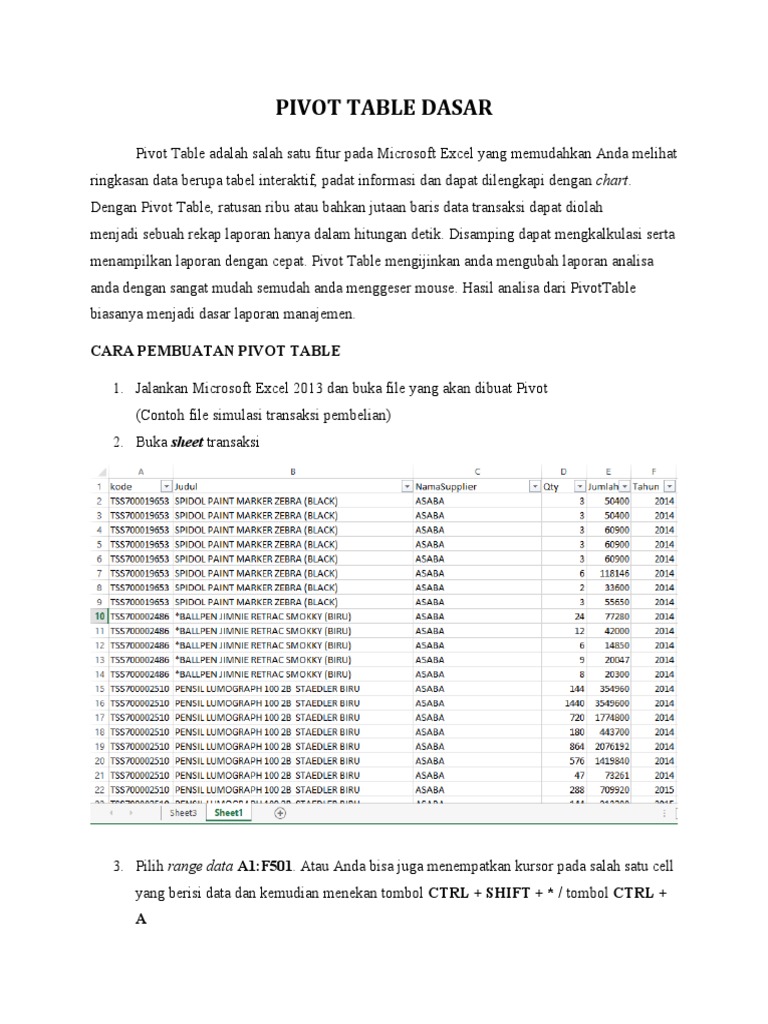 Pivot Table Dasar | PDF