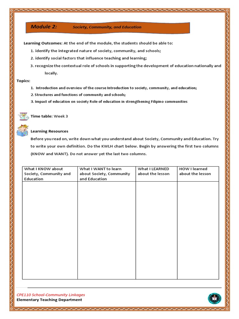 Society, Community, and Education Module | PDF | Learning | Behavior ...