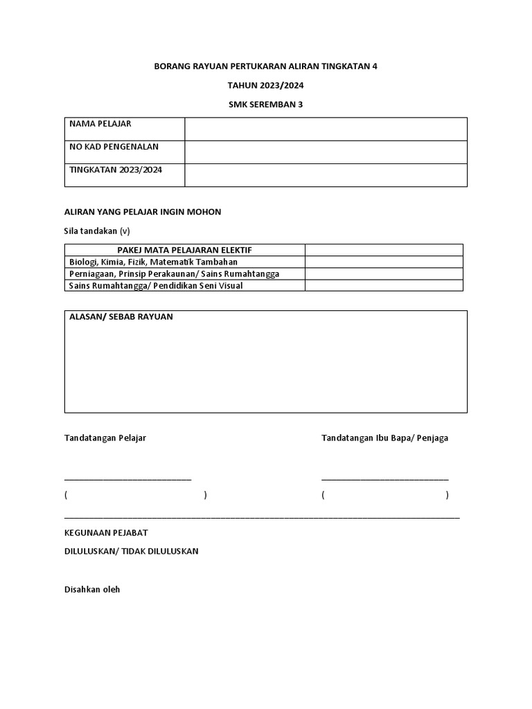 Borang Rayuan Tukar Aliran.docx | PDF