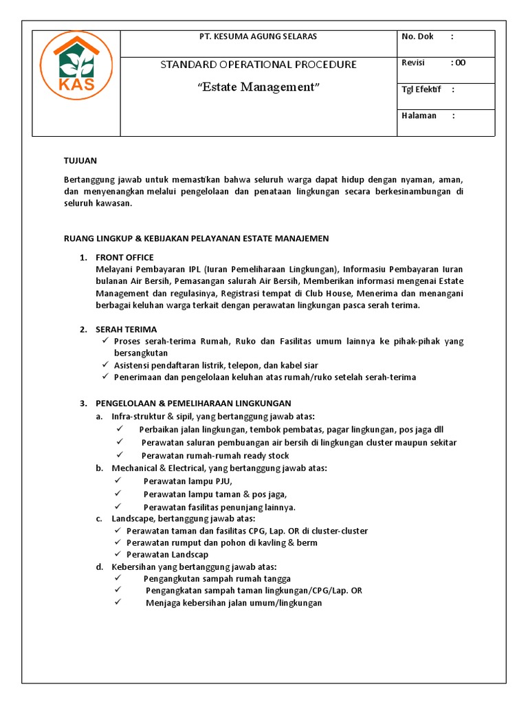 Sop Estate Management | PDF
