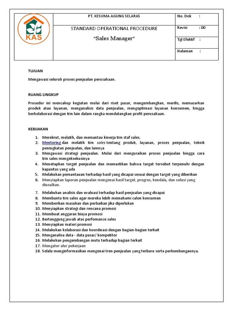 Sop Sales Manager | PDF