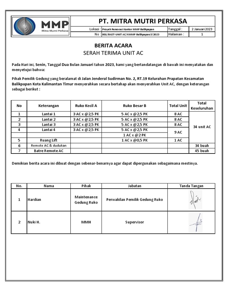 Bast Unit Ac Pemilik Gedung Ke MMH | PDF